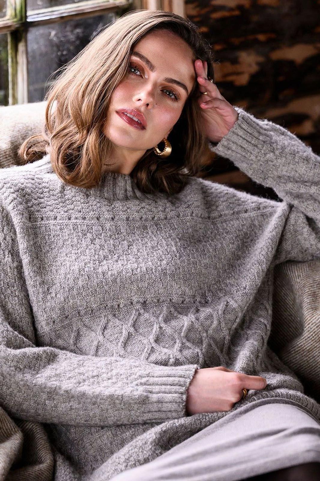 British Textured Stitch Funnel Neck Jumper