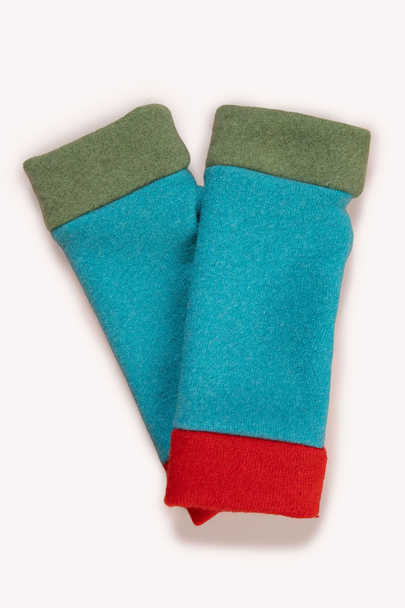 Colour Block Cashmere Fingerless Gloves